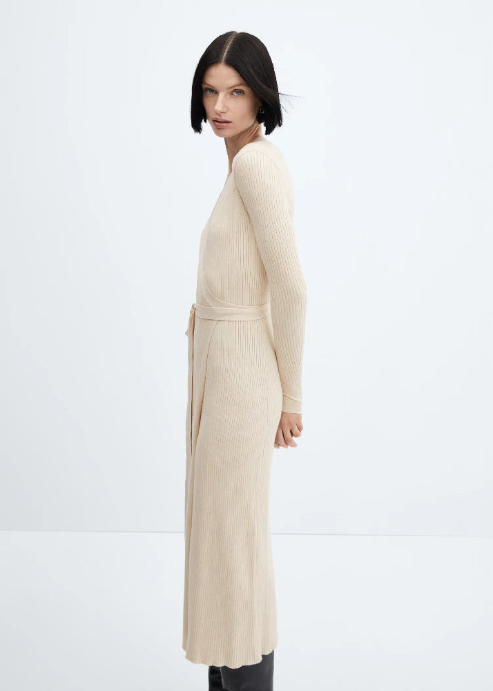 Wrap Ribbed Dress Beige - Hudson Store