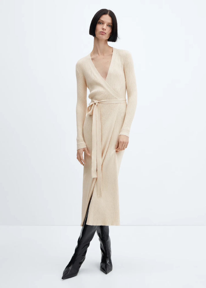 Wrap Ribbed Dress Beige - Hudson Store